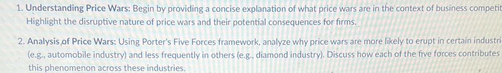 Solved Understanding Price Wars: Begin by providing a | Chegg.com