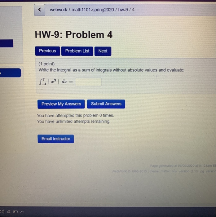 Solved webwork / math 1101-spring2020 /hw-9 / 4 HW-9: | Chegg.com Solved webwork / math 1101-spring2020 /hw-9 / 4 HW-9: | Chegg.com