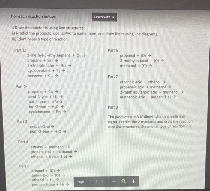 Solved For each reaction below: Open with Draw the reactants | Chegg.com