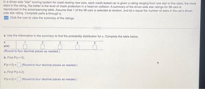 Solved In a driver-side "star" scoring system for | Chegg.com