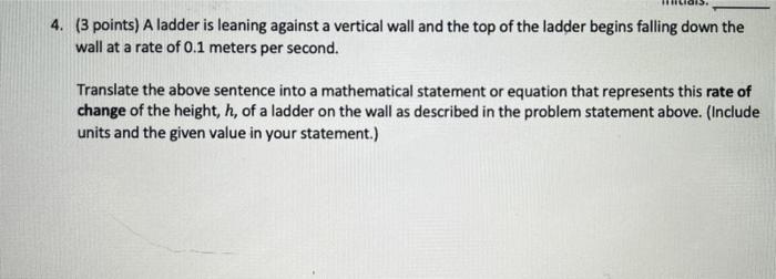 Solved (3 points) A ladder is leaning against a vertical | Chegg.com
