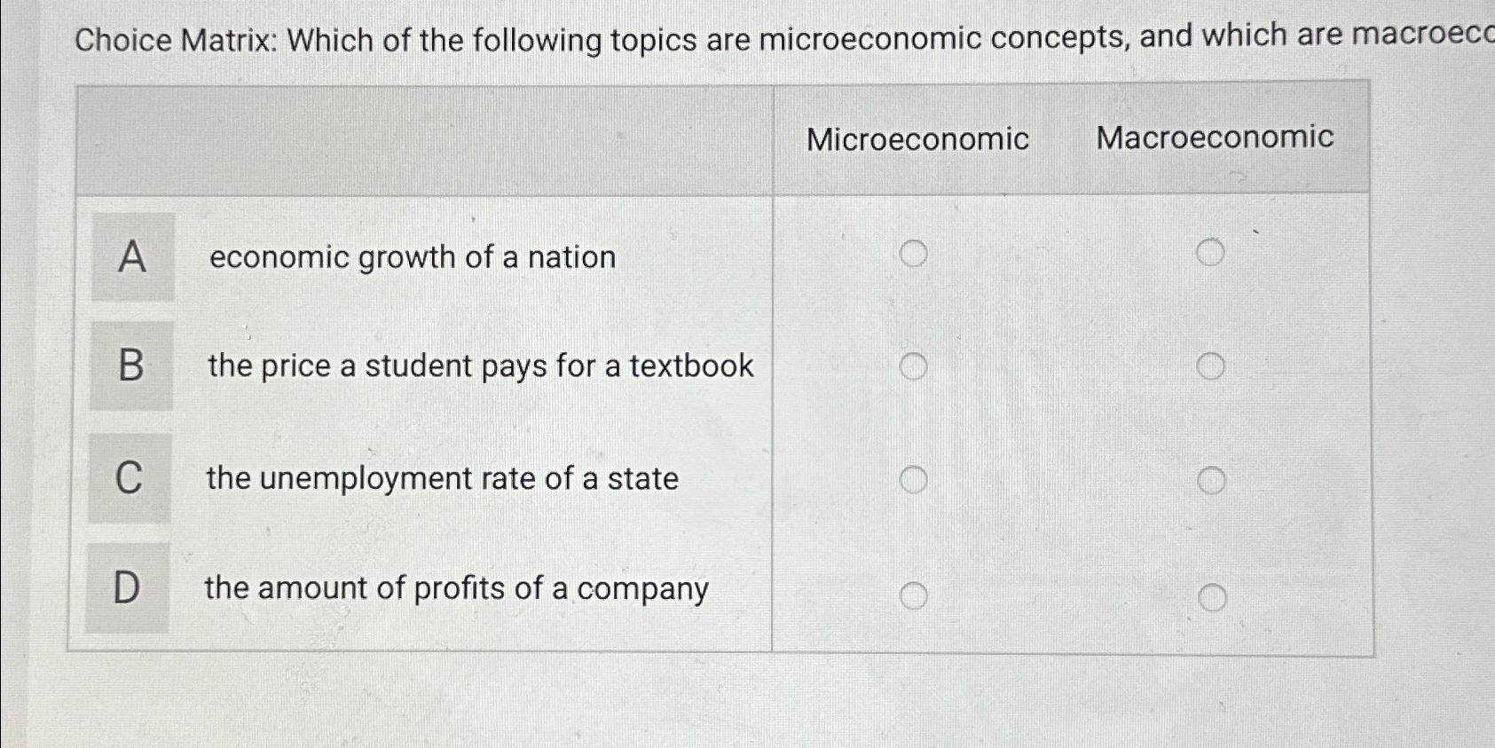 Solved Choice Matrix: Which of the following topics are | Chegg.com