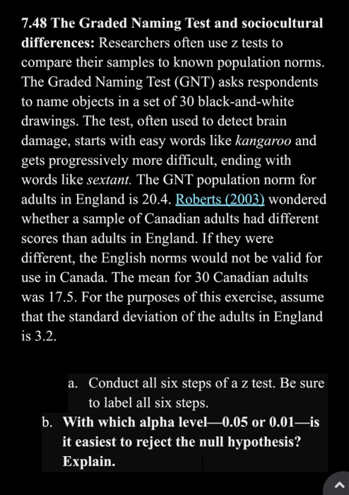 Solved 7.48 The Graded Naming Test and sociocultural | Chegg.com