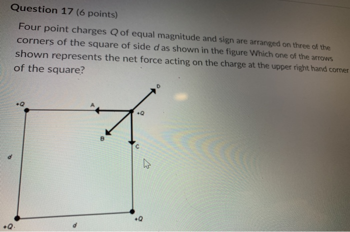 Solved Question 17 (6 points) Four point charges Q of equal | Chegg.com