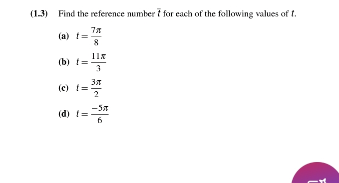 Solved (1.3) ﻿Find the reference number ?bar (t) ﻿for each | Chegg.com