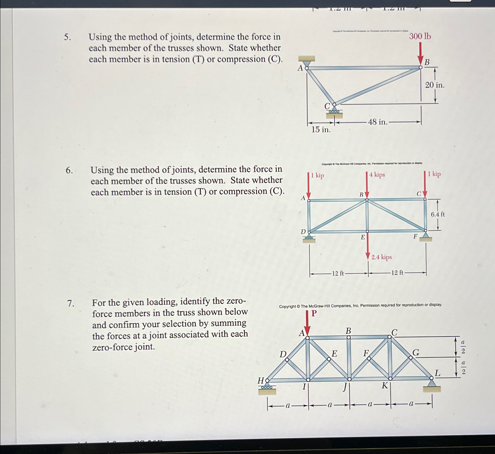 Solved Using the method of joints, determine the force in | Chegg.com