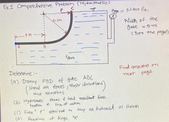 Solved Ex 1 mamn Dasnoive Problem (Hydrostatics) =32400 Pa | Chegg.com