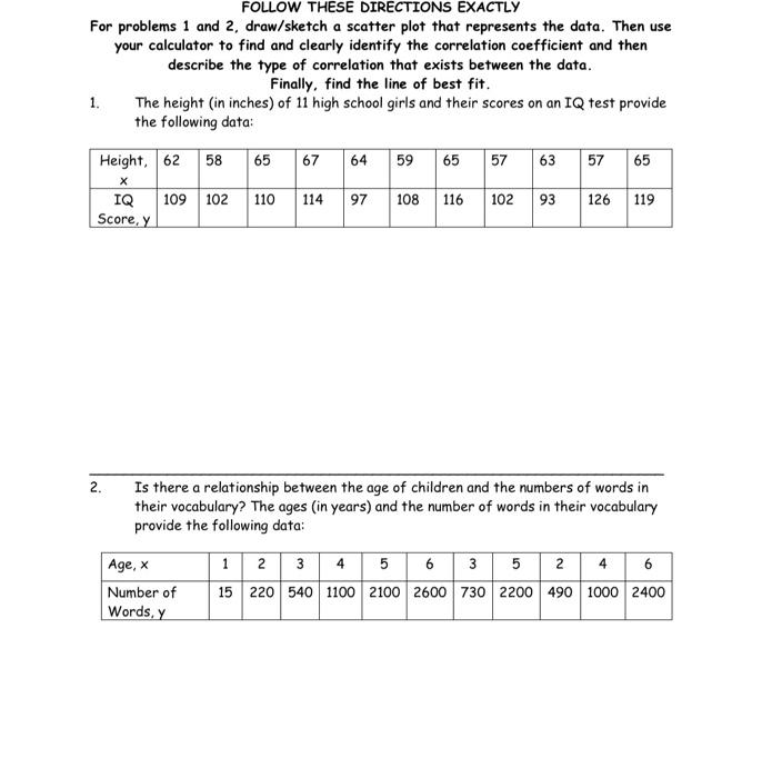 Solved FOLLOW THESE DIRECTIONS EXACTLY For problems 1 and 2, | Chegg.com