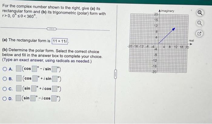 Solved For the complex number shown to the right, give (a) | Chegg.com