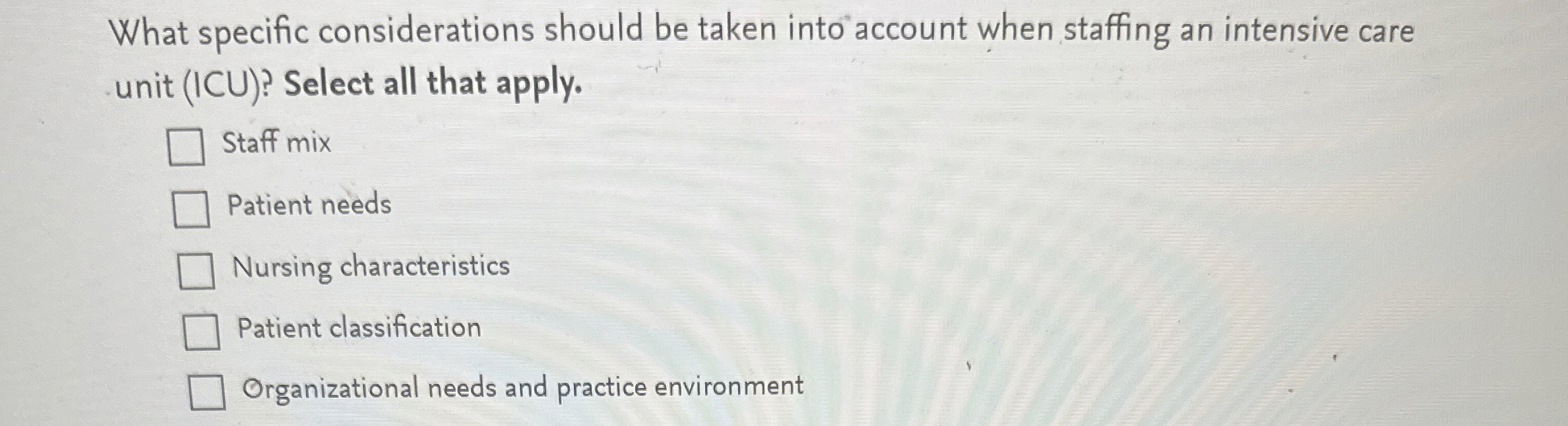 Solved What specific considerations should be taken into | Chegg.com