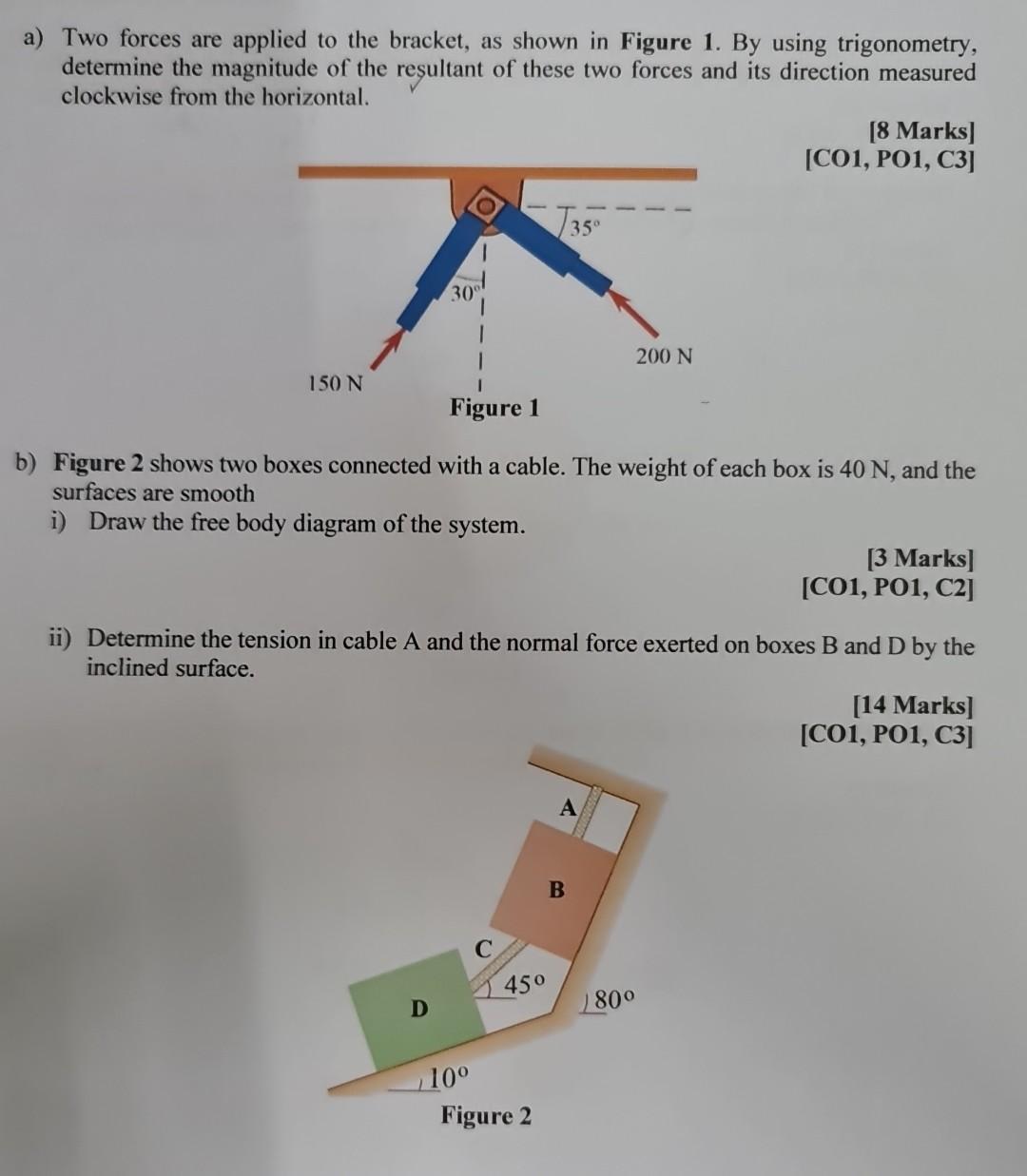 Solved a) Two forces are applied to the bracket, as shown in | Chegg.com