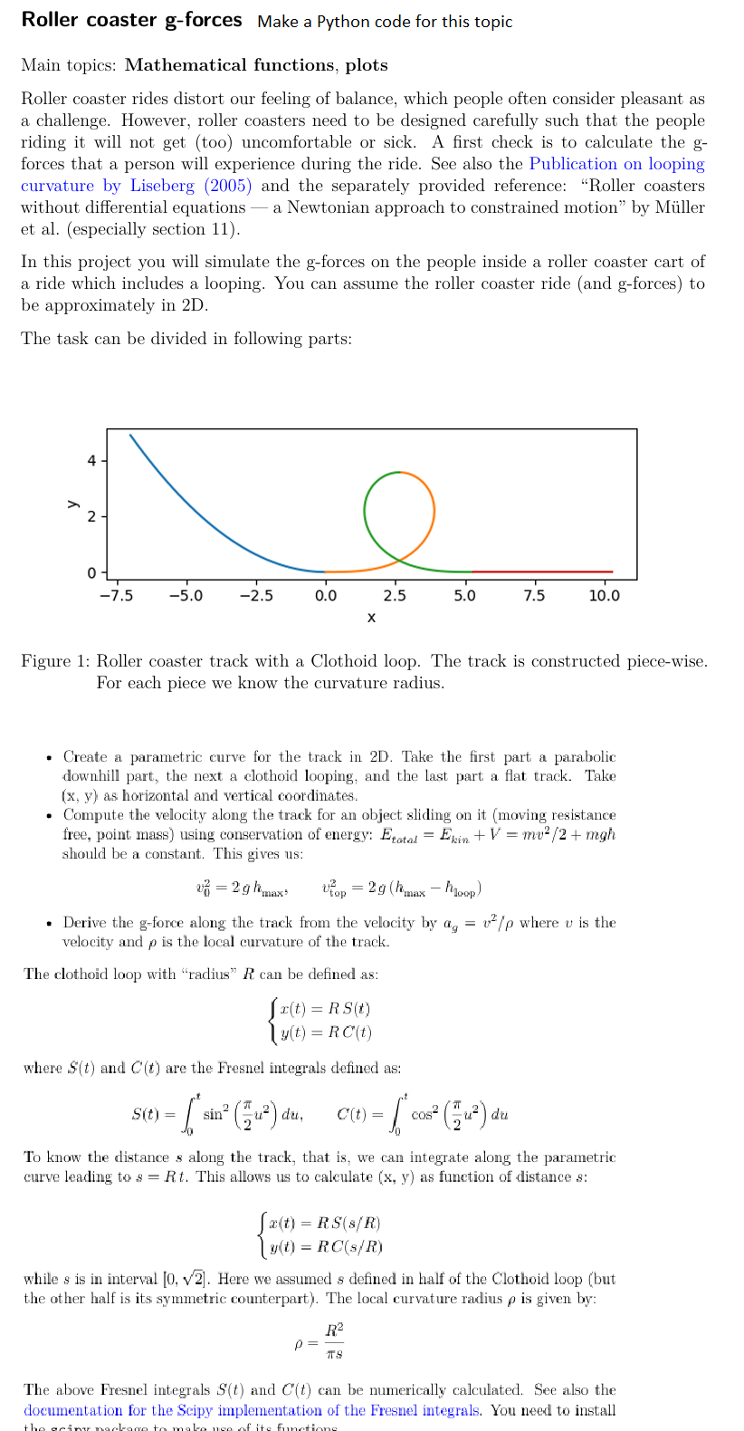 Solved Make a Python code for :Roller coaster g-forces Make | Chegg.com