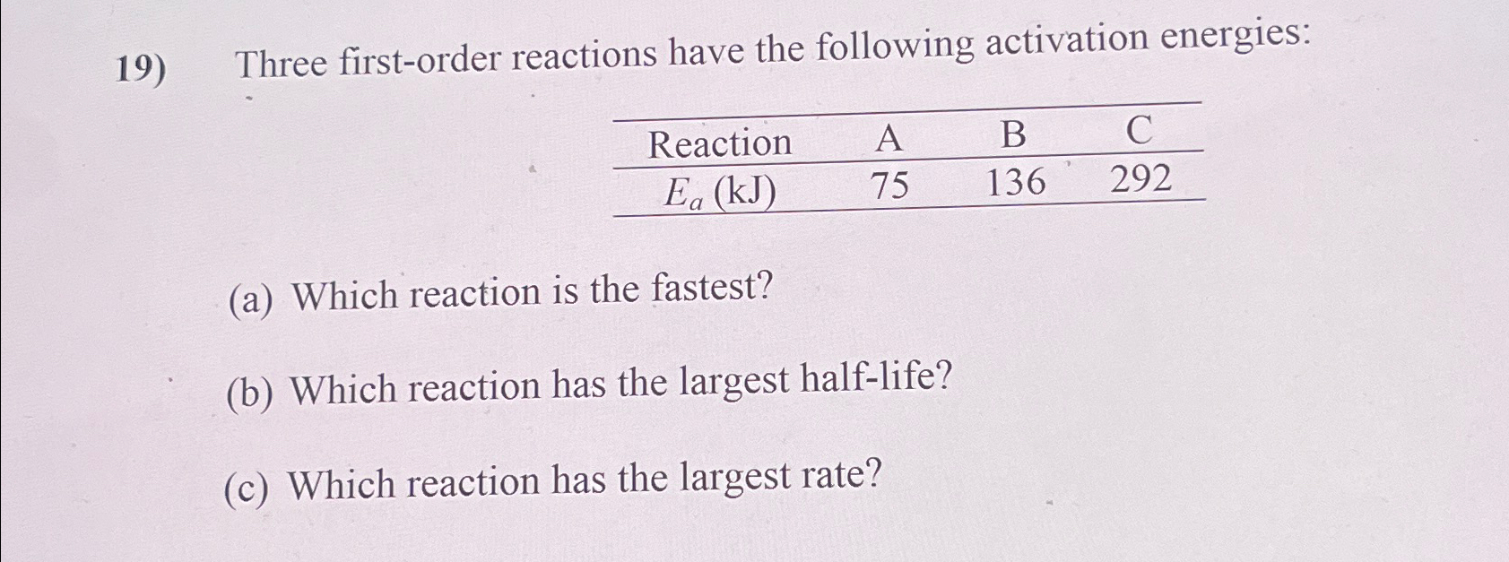 Solved Three first-order reactions have the following | Chegg.com
