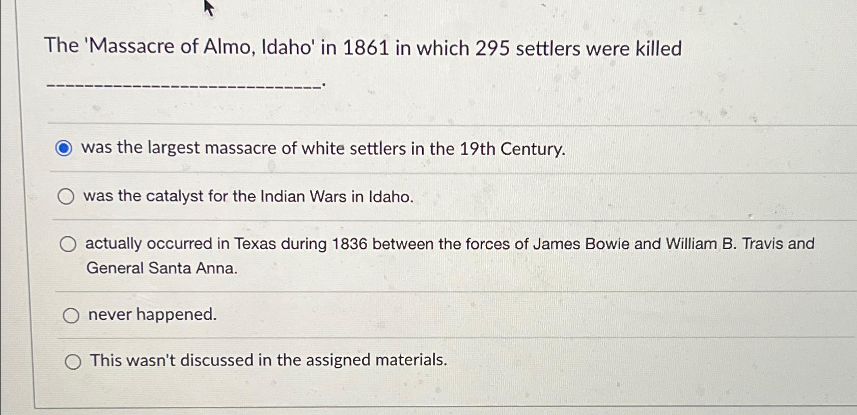 Solved The 'Massacre of Almo, Idaho' in 1861 ﻿in which 295 | Chegg.com