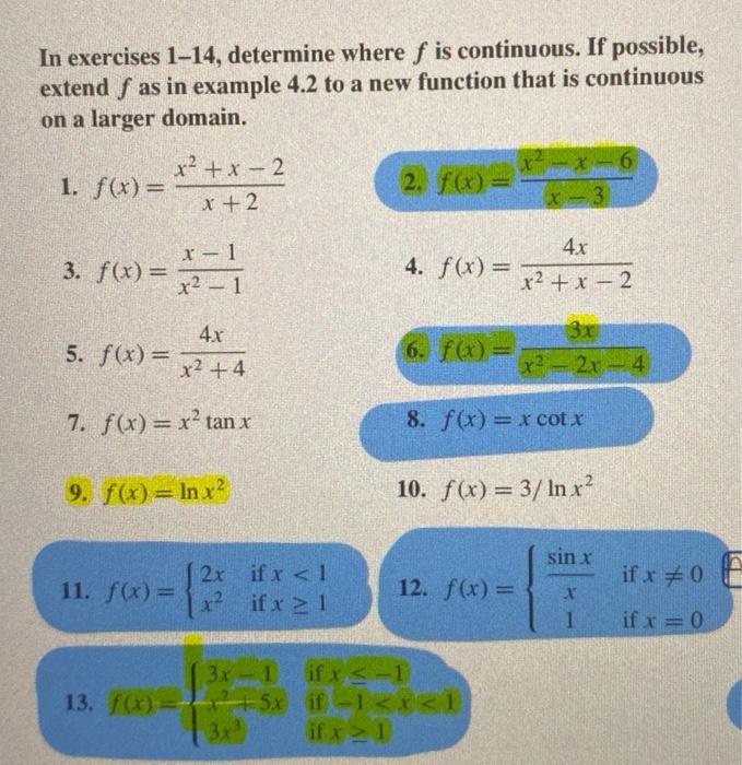 Solved In exercises 1-14, determine where f is continuous. | Chegg.com