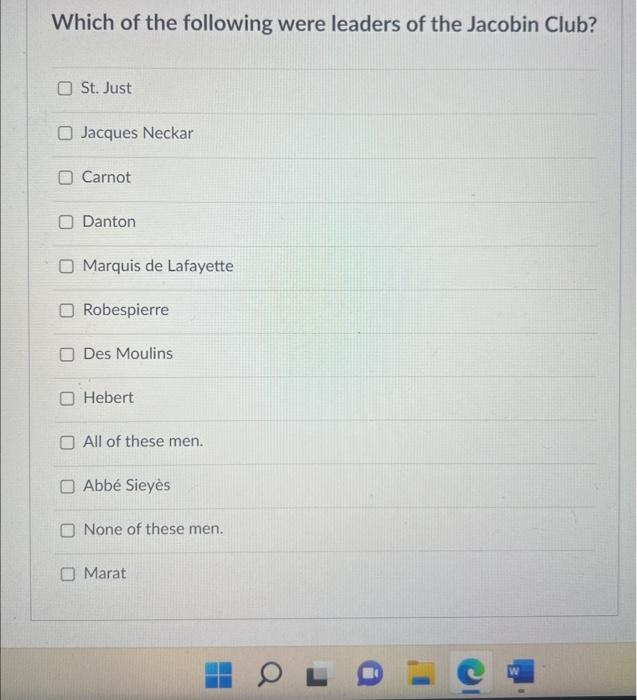 Which of the following were leaders of the Jacobin | Chegg.com