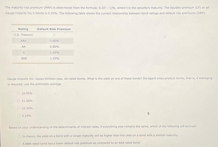 The maturity risk premium (MRP) is determined from | Chegg.com