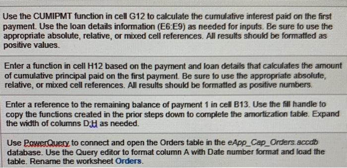 Use the CUMIPMT function in cell G12 to calculate the | Chegg.com