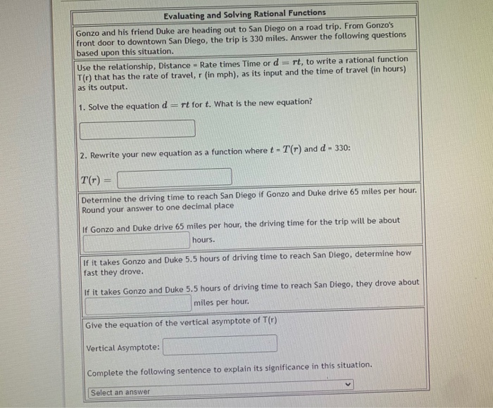 Solved Evaluating And Solving Rational Functions Gonzo And 1640