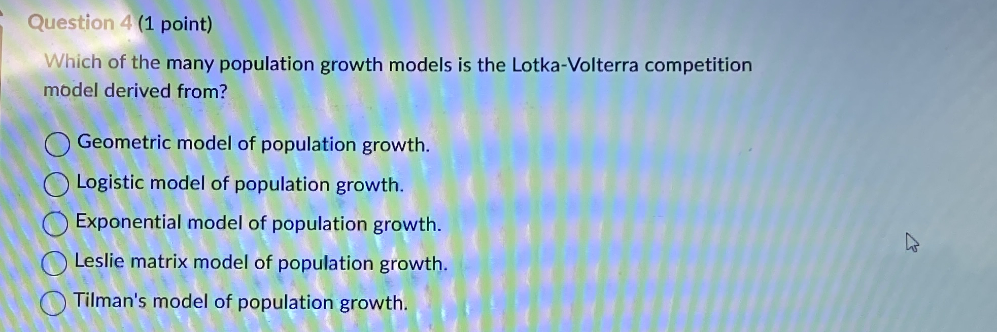 Solved Question 4 (1 ﻿point)Which of the many population | Chegg.com