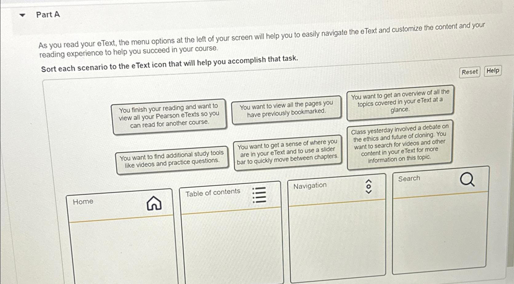Solved Part AAs you read your eText, the menu options at the | Chegg.com