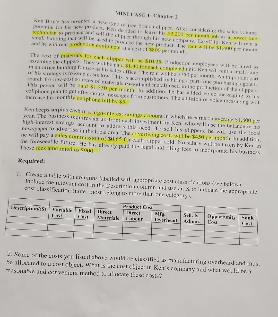 Solved MINI CASE 1-Chapter 2 Ken Boyle has invented a new | Chegg.com