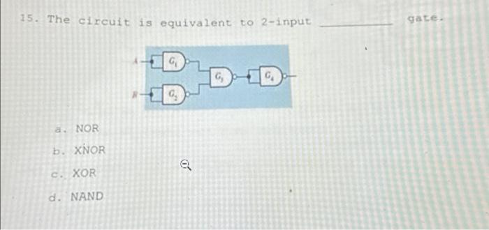 Solved 15. The circuit is equivalent to 2-input a. NOR b. | Chegg.com