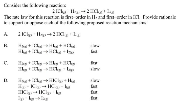 Solved Consider the following reaction: 2 ICI(g) + H2(g) → 2 | Chegg.com
