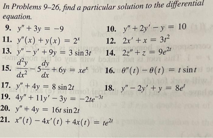 Solved In Problems 9–26, find a particular solution to the | Chegg.com