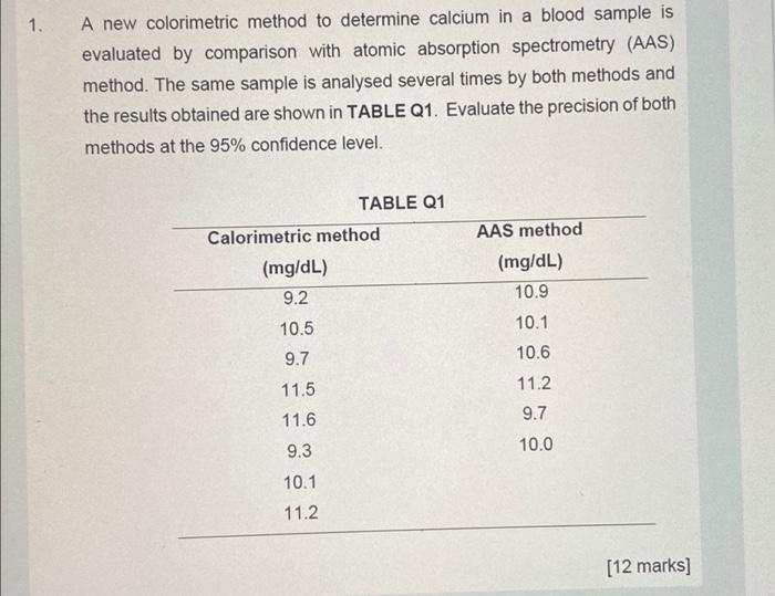 Solved 1. A new colorimetric method to determine calcium in | Chegg.com