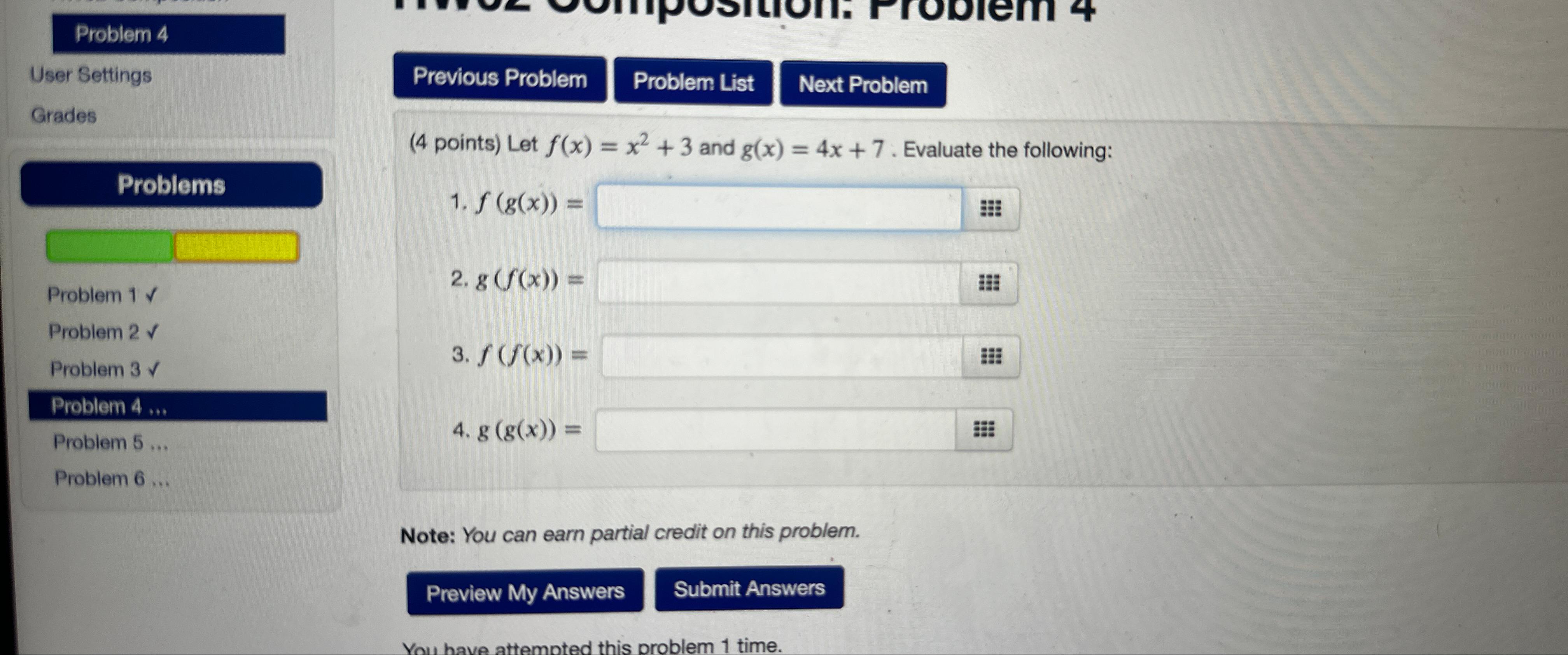 Solved Problem 4User SettingsGradesProblemsProblem 1 Problem | Chegg.com