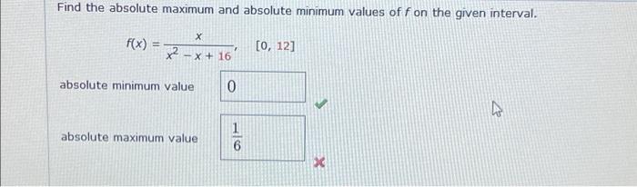 Solved Find the absolute maximum and absolute minimum values | Chegg.com