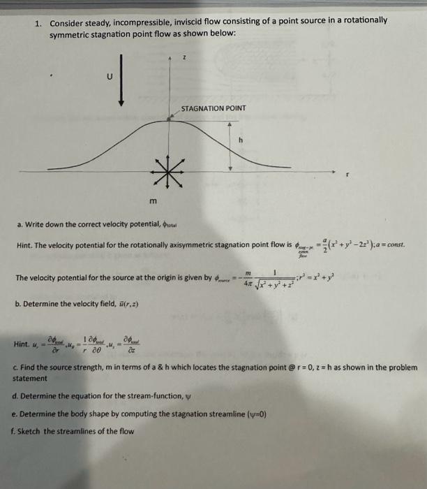 Solved 1. Consider steady, incompressible, inviscid flow | Chegg.com