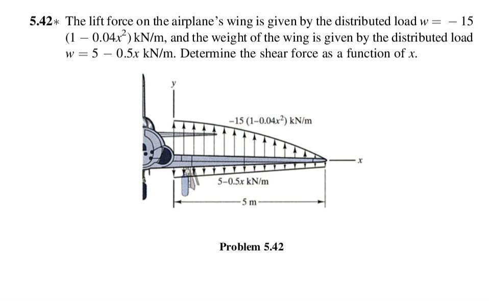 Solved 5.42* The lift force on the airplane's wing is given | Chegg.com