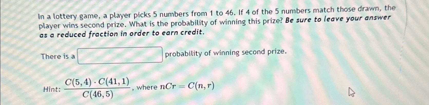 Solved In a lottery game, a player picks 5 ﻿numbers from 1 | Chegg.com