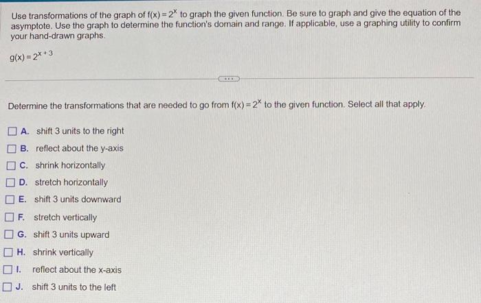 Solved Use transformations of the graph of f(x)=3x to graph | Chegg.com