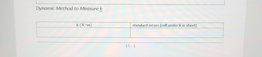 Solved Dynamic Method to Measure k??\table[[k(Nm),standard | Chegg.com