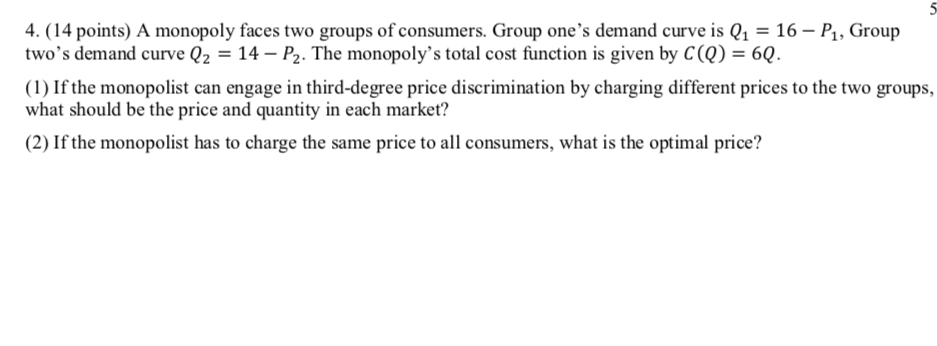 Solved Economics Question:(14 ﻿points) ﻿A monopoly faces two | Chegg.com
