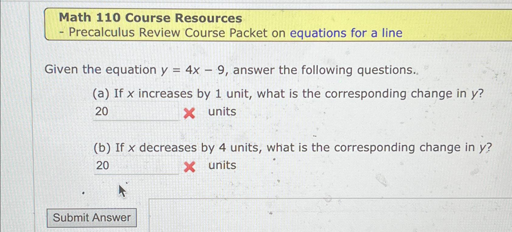 Solved Math 110 ﻿Course ResourcesPrecalculus Review Course | Chegg.com