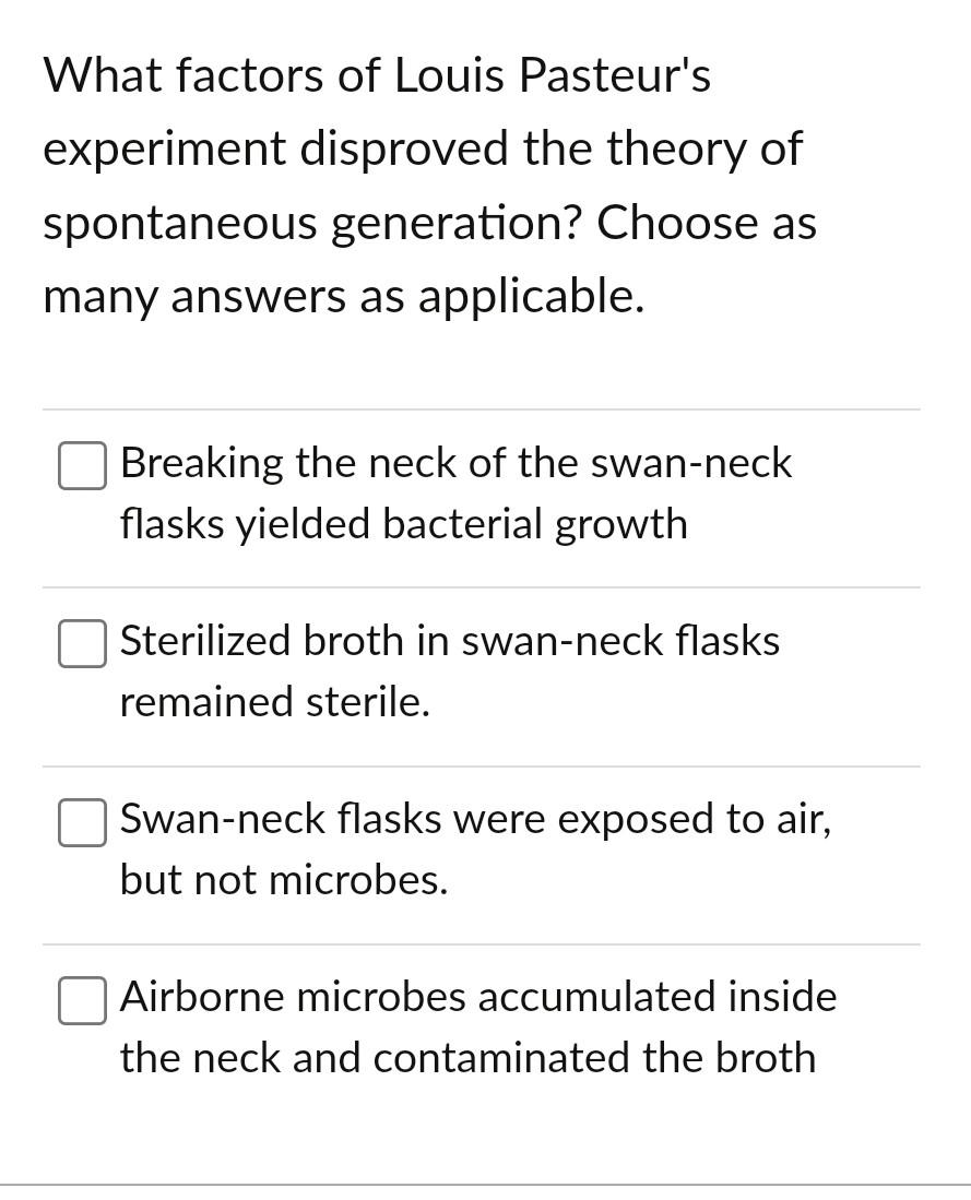 Solved What factors of Louis Pasteur's experiment disproved | Chegg.com