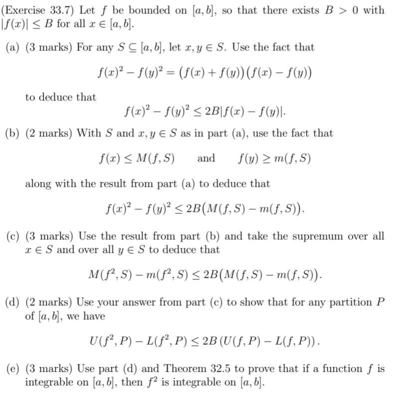 Solved (Exercise 33.7) Let f be bounded on [a,b], so that | Chegg.com