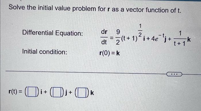 Solved Solve the initial value problem for r as a vector | Chegg.com