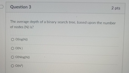 Solved Question 32 ﻿ptsThe average depth of a binary search | Chegg.com