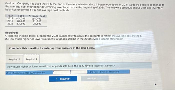 Solved Goddard Company has used the FIFO method of inventory | Chegg.com
