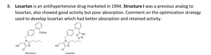 Solved Losartan is an antihypertensive drug marketed in | Chegg.com