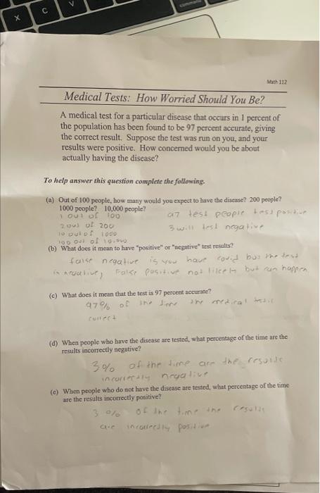 Solved Medical Tests: How Worried Should You Be? A medical | Chegg.com