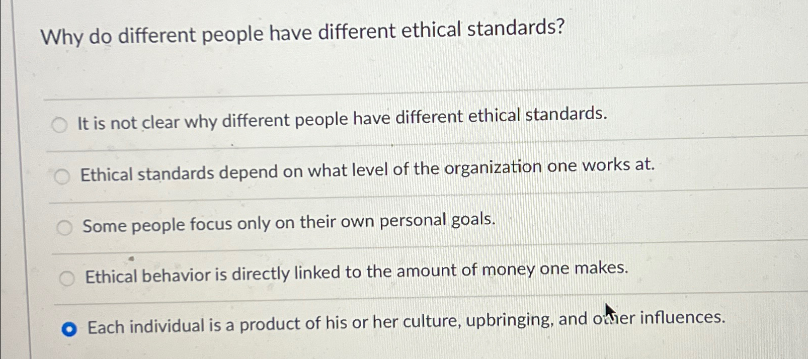 Solved Why do different people have different ethical | Chegg.com