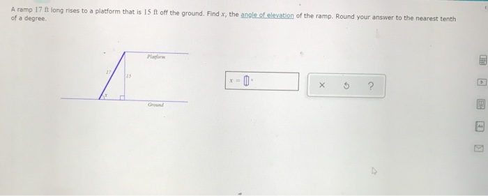 Solved A ramp 17 ft long rises to a platform that is 15 ft | Chegg.com