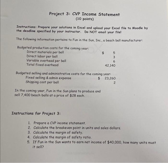 Solved Project 3: CVP Income Statement (10 points) | Chegg.com