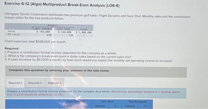 Solved Exercise 6-11 (Algo) Missing Data; Basic CVP Concepts | Chegg.com